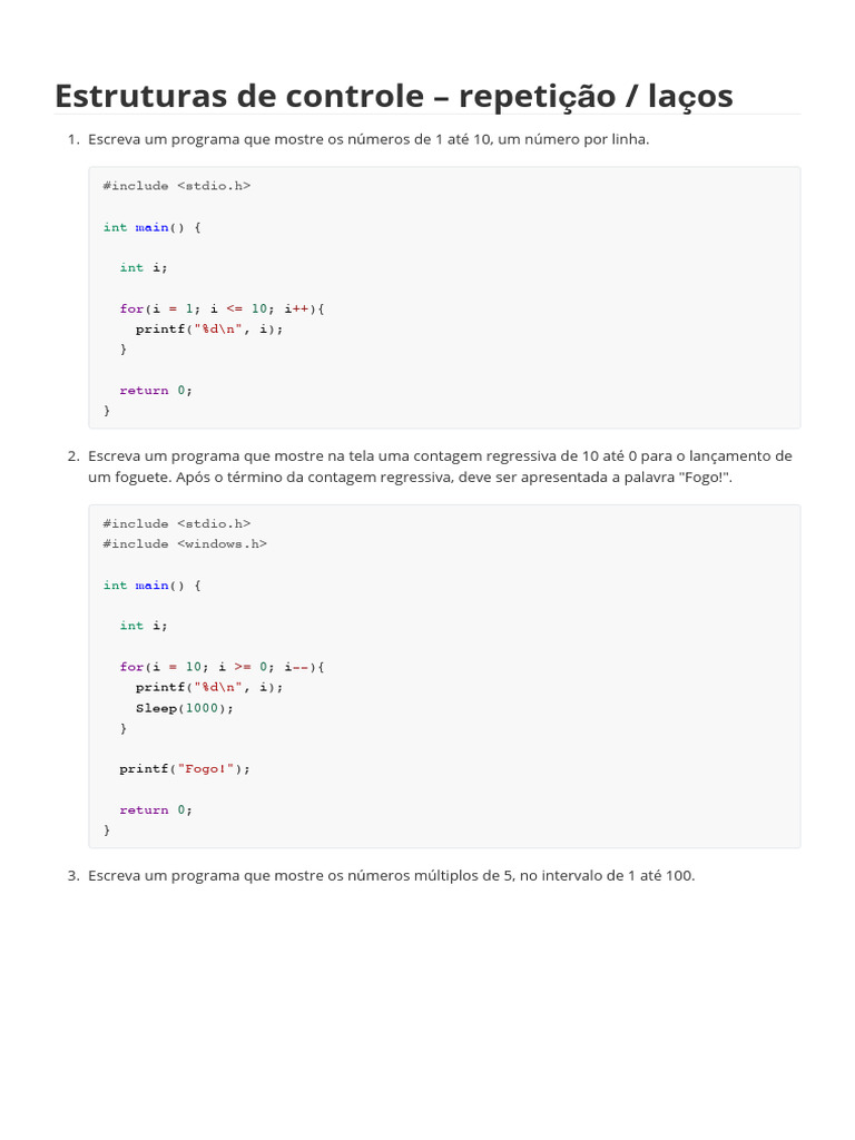 4 - Estruturas de repetição - Resolução atividades | PDF | Informática ...