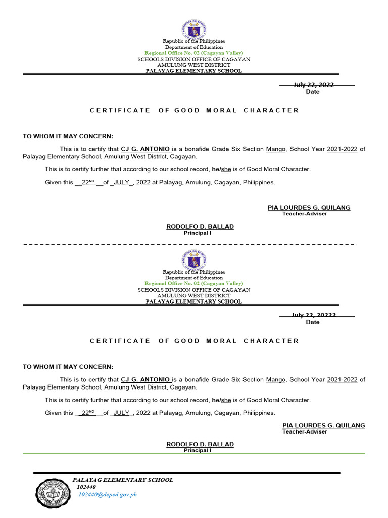 Certificate of Good Moral | PDF | Philippines