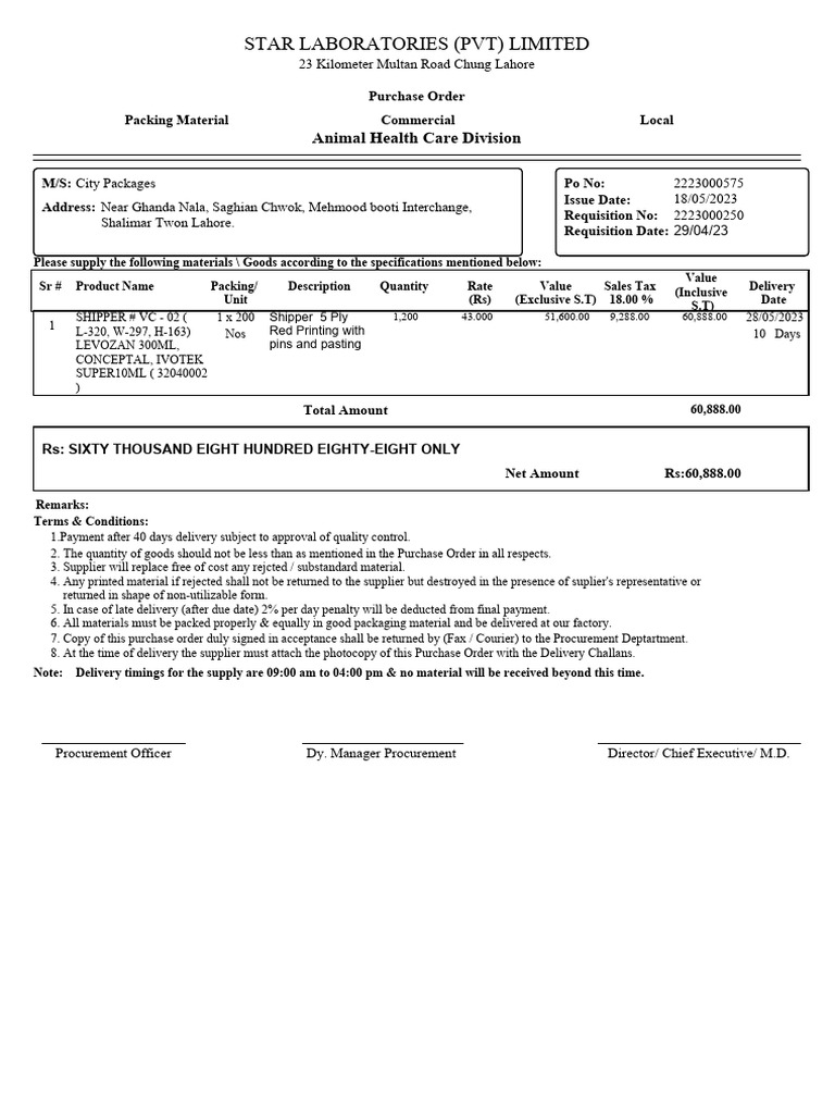 Po No. 00575 DT 18.05.2023 - City Packages | Download Free PDF ...