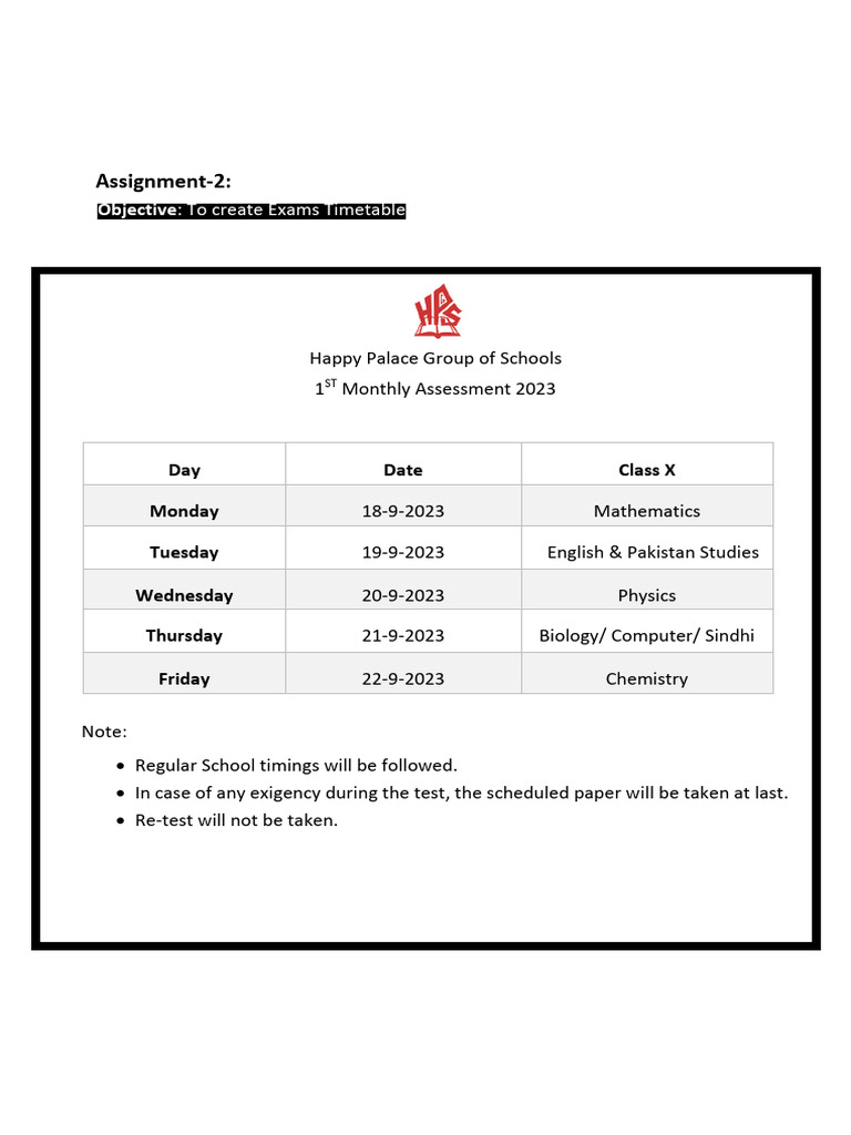 Assignment 2 - Timetable | PDF