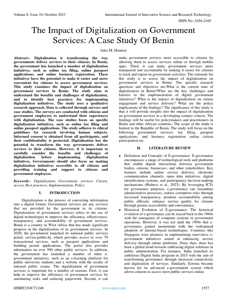 The Impact of Digitalization On Government Services: A Case Study of Benin | Download Free PDF ...