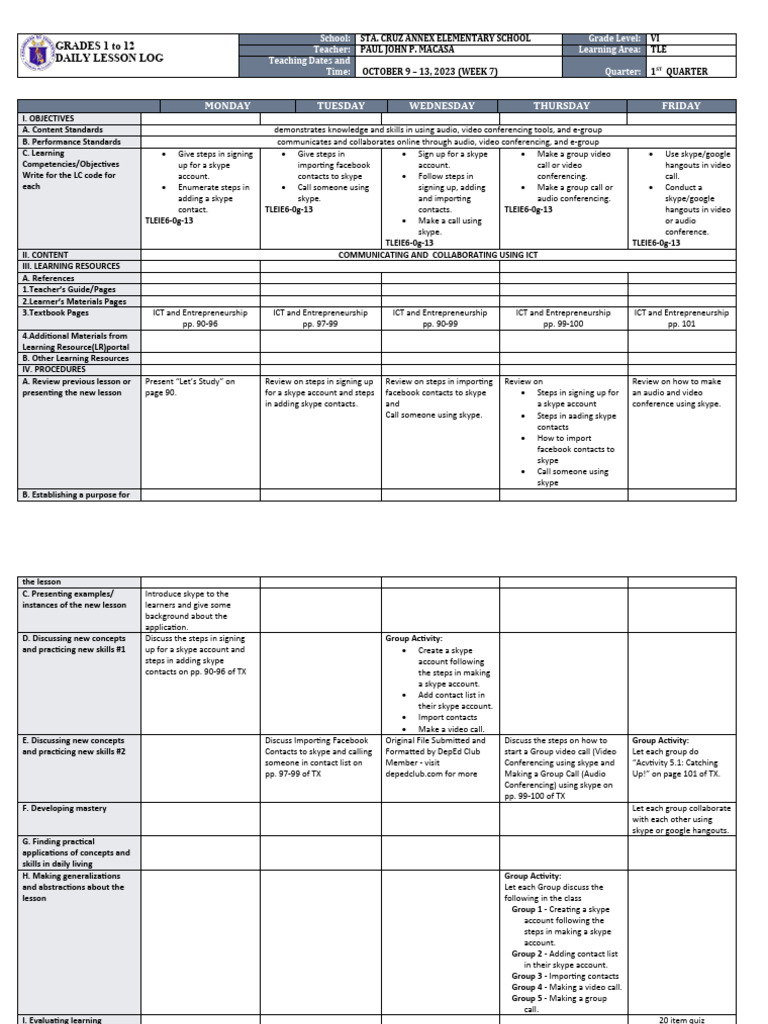 DLL - Tle 6 - Q1 - W7 | PDF | Educational Technology | Learning