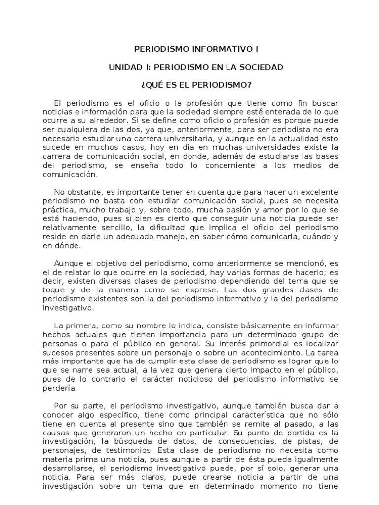 Periodismo Informativo I | PDF | Medios de comunicación) | Periodismo