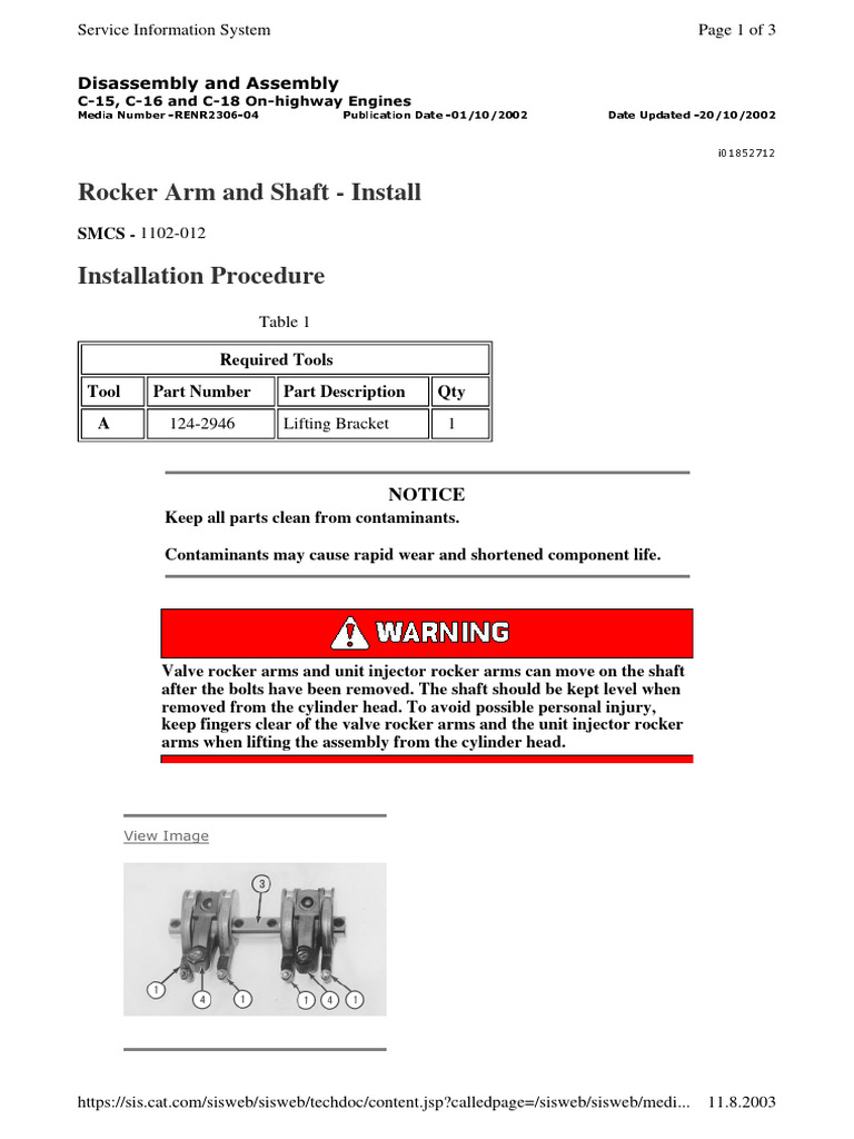 Rocker Arm and Shaft InstallSMCS - 1102 - 012 | PDF | Vehicles | Engine ...