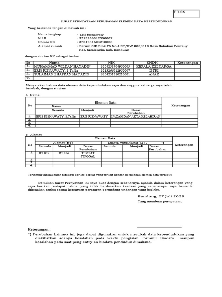 Formulir F 1.06 | PDF