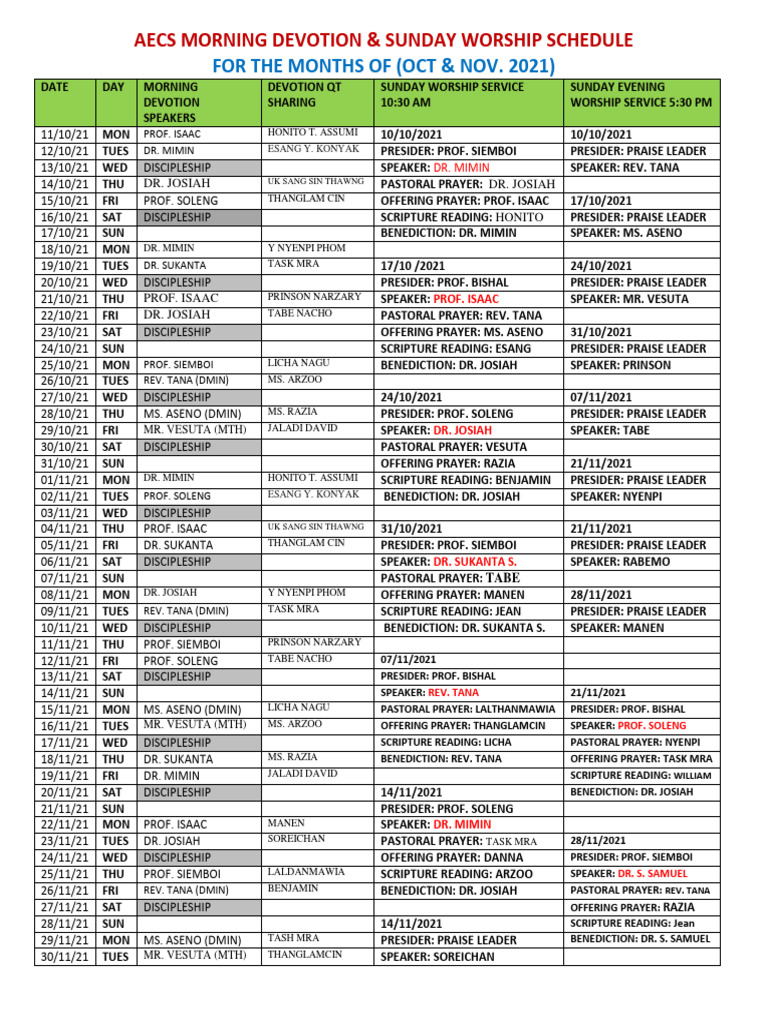 AECS MORNING DEVOTION and Sundays Oct 21 | PDF | Rituals | Christian Worship And Liturgy