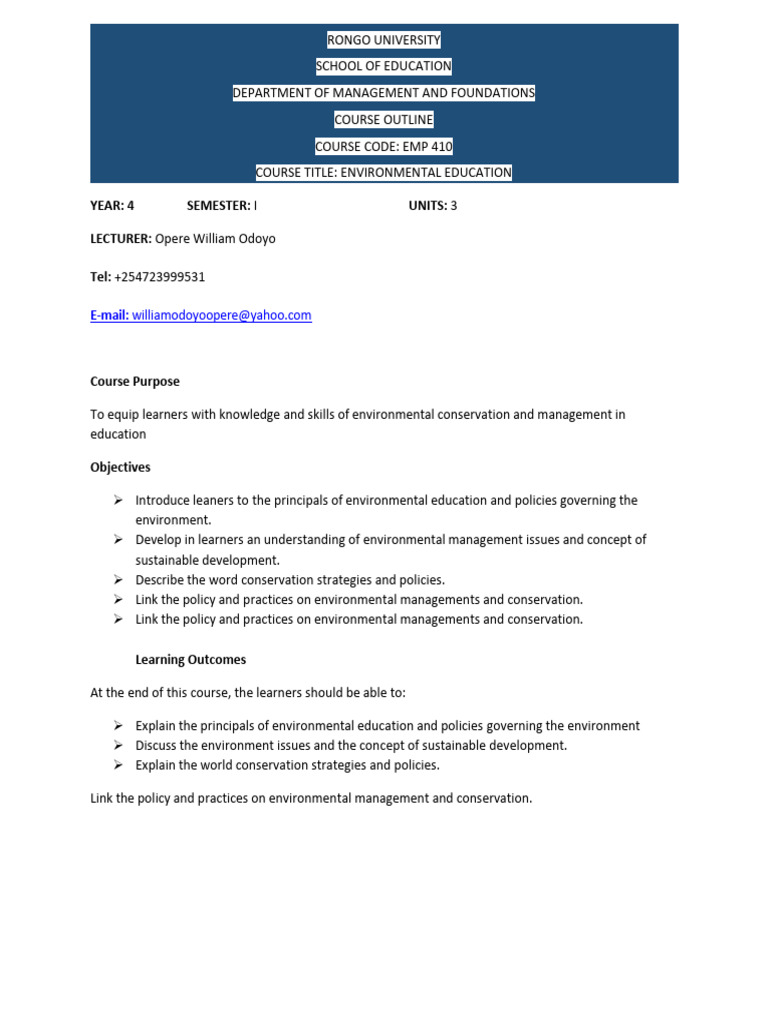 Emp 410 Course Outline 2021 Sep-Dec | Download Free PDF | Environmental ...
