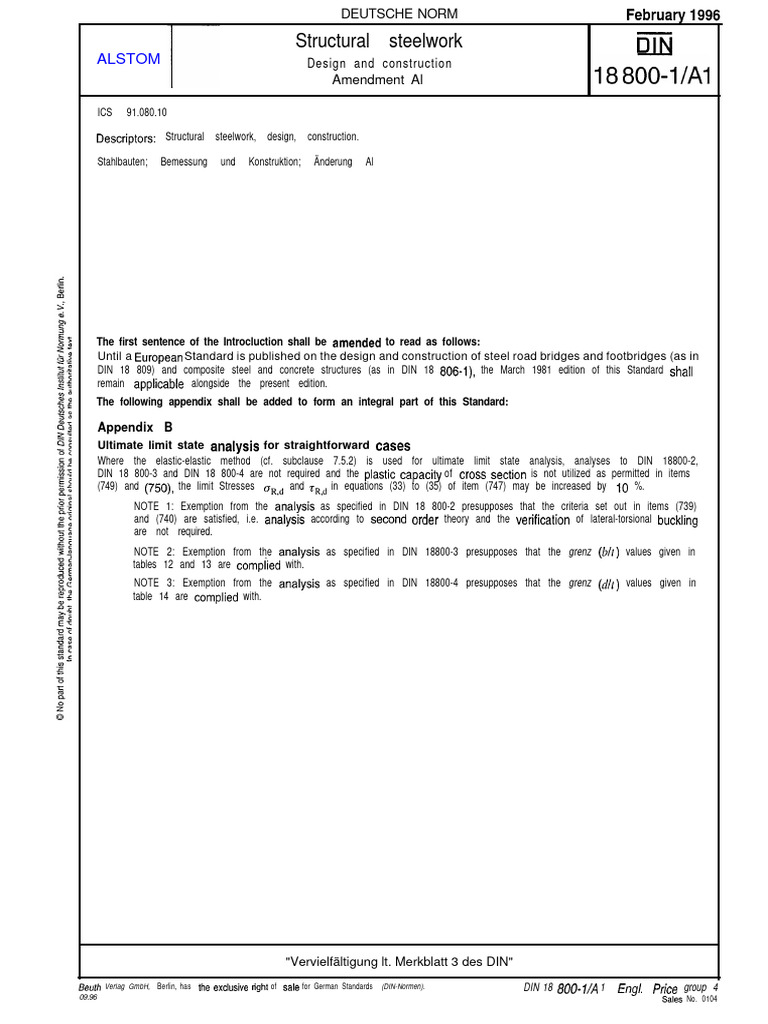 DIN 18800-1-A1 1996 Steel Structures - en | PDF