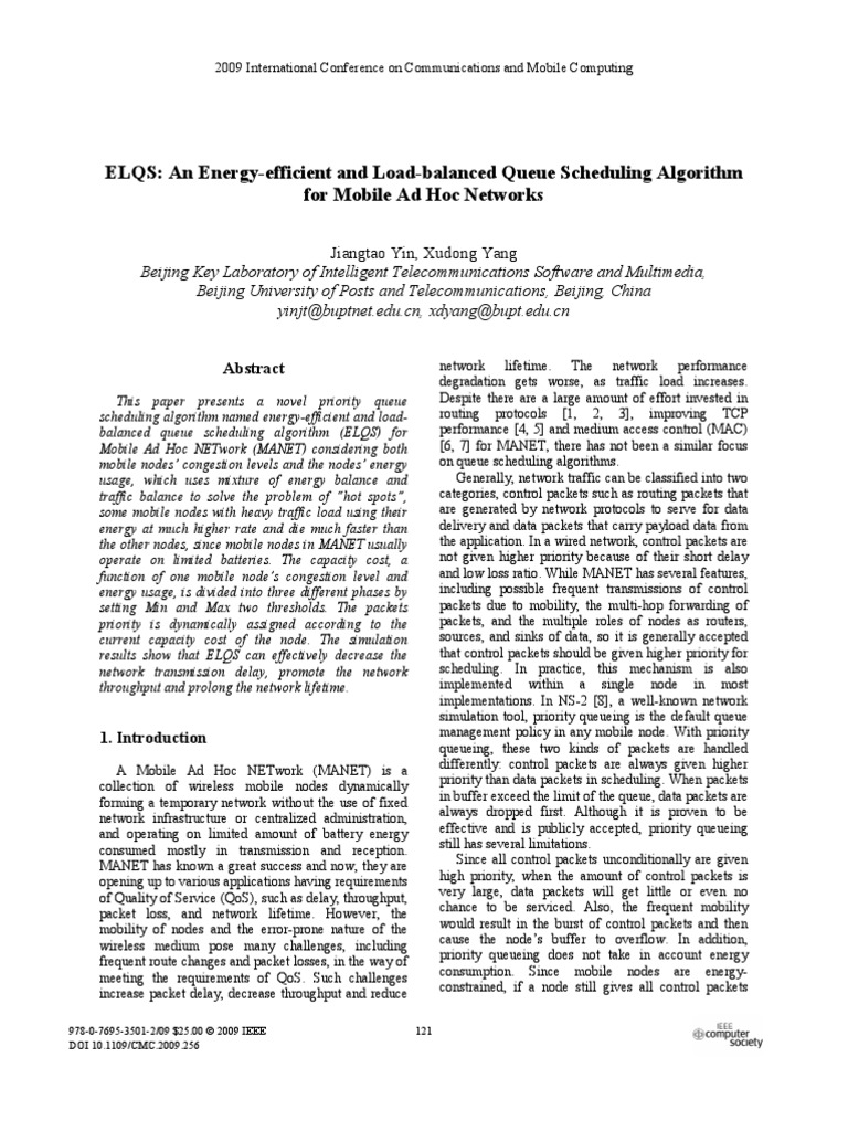 ELQS: An Energy-Efficient and Load-Balanced Queue Scheduling Algorithm For Mobile Ad Hoc ...