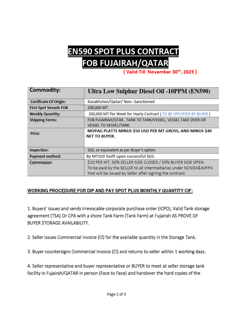 En590 Fob Fuj Spot Plus Contract Sa | PDF