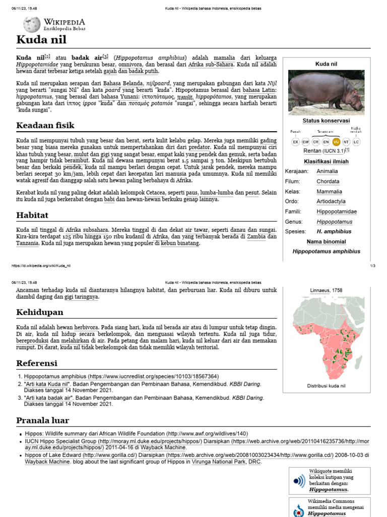 Kuda Nil - Wikipedia Bahasa Indonesia, Ensiklopedia Bebas | PDF