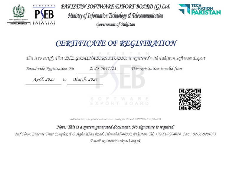 PSEB the Gaminators Studio Certificate | PDF