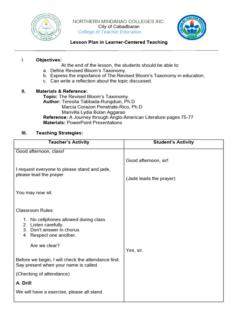 Revised Bloom's Taxonomy Lesson Plan | PDF | Psychology | Human ...