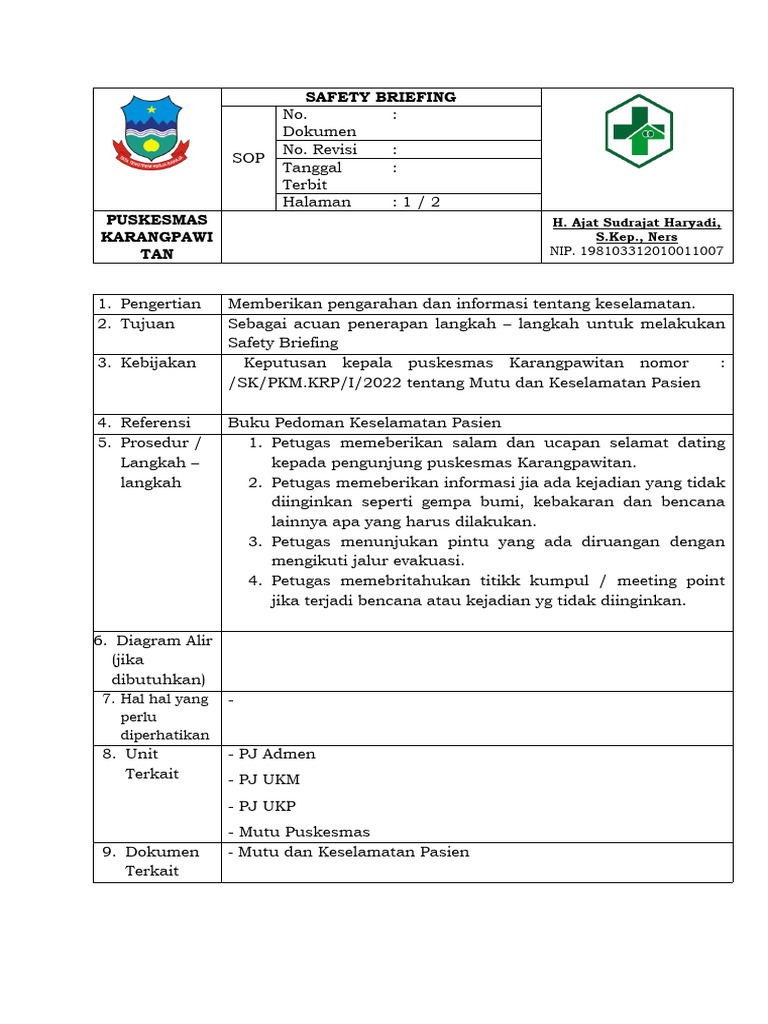 Prosedur Safety Briefing Puskesmas | PDF
