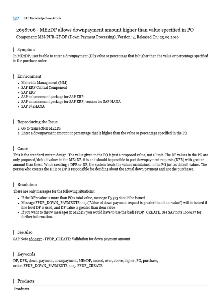 SAP Note - 2698706 | PDF