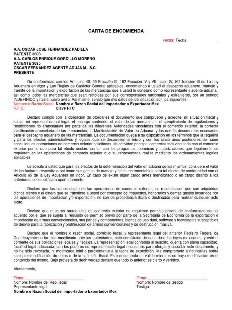 Carta de Encomienda Aduanera | PDF | aduana | Gobierno