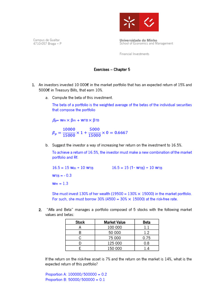 Exercises Chapter 4 - Part II With Solutions | PDF | Beta (Finance) | Sharpe Ratio