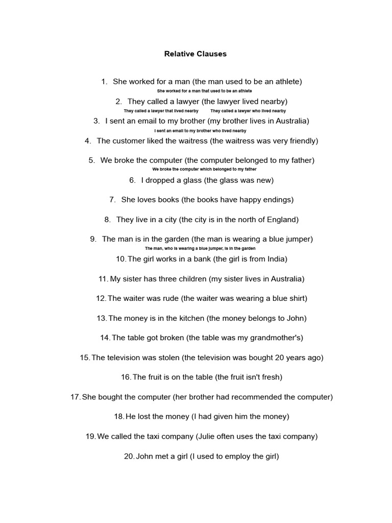 Relative Clauses Exercises | PDF | Waiting Staff