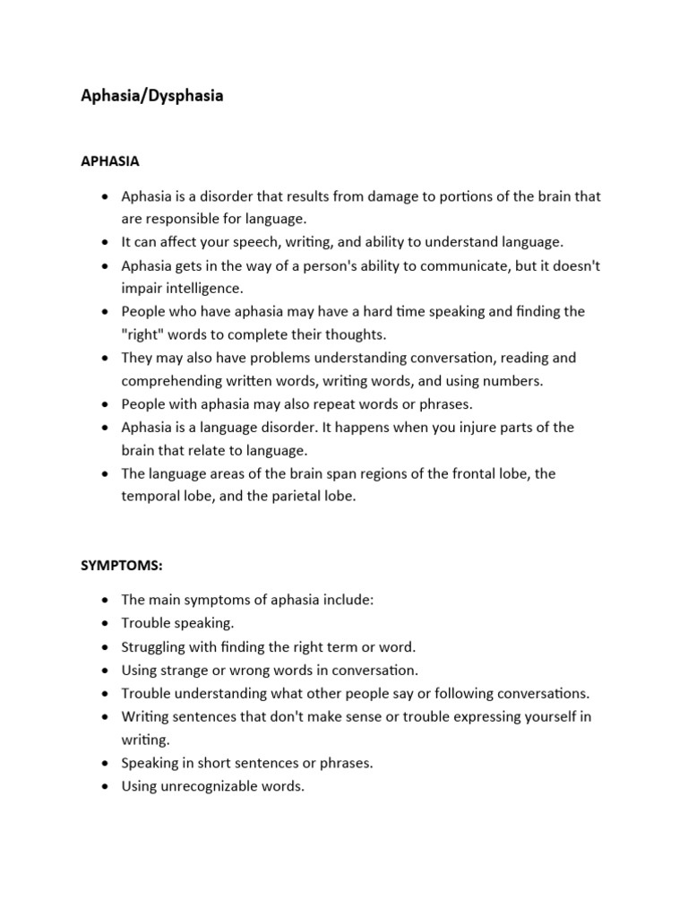 Aphasia and Dysphasia | PDF | Aphasia | Speech