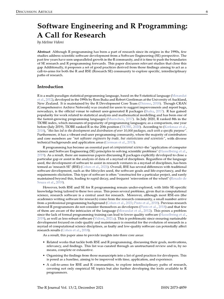 Software Engineering and R Programming: A Call For Research: Iscussion Rticle | PDF | Unit ...