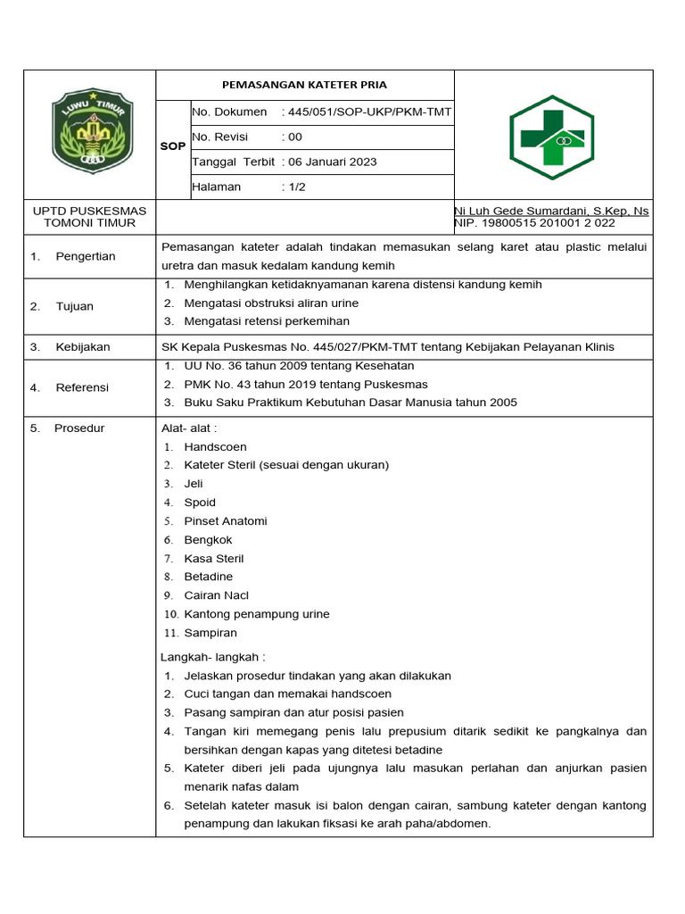 Sop - Pemasangan Kateter Pria | PDF