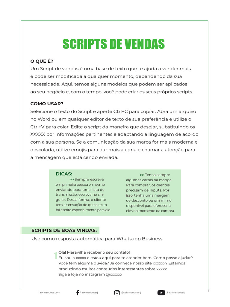 100-Scripts de Venda Sabrina Nunes | PDF | Linguagem de script | Amor