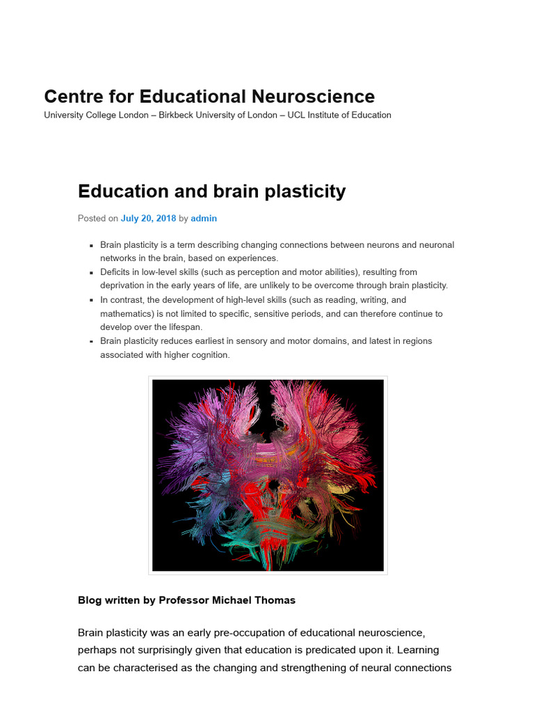 Education and Brain Plasticity | PDF | Neuroplasticity | Perception