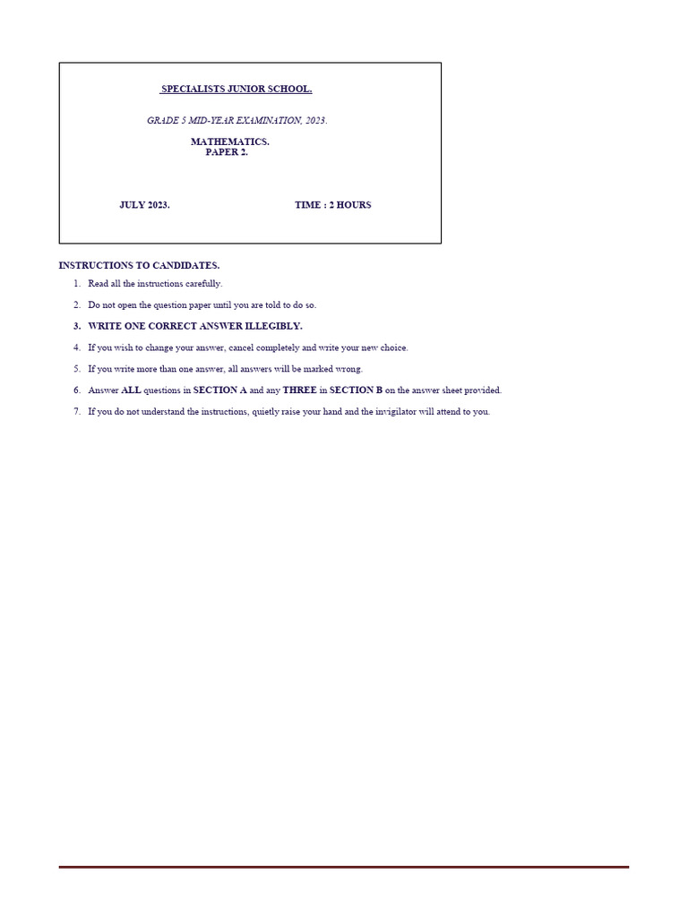 Grade 5 Mathematics Paper 2 | PDF