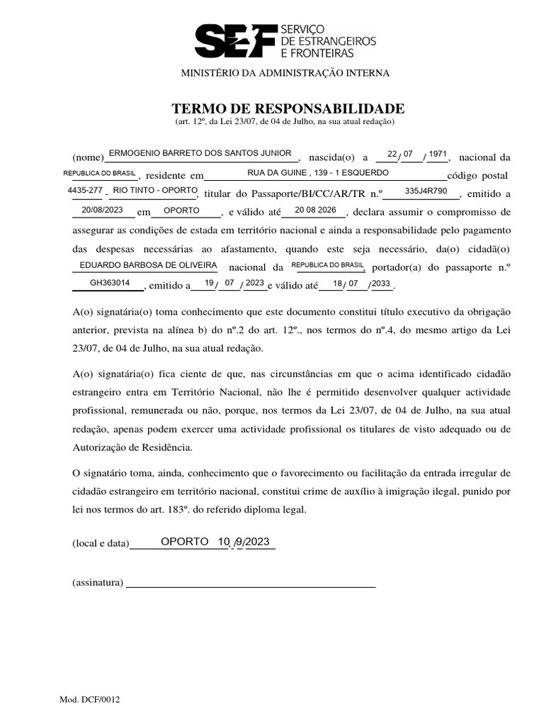 Sef Termo de Responsabilidade 2 | PDF