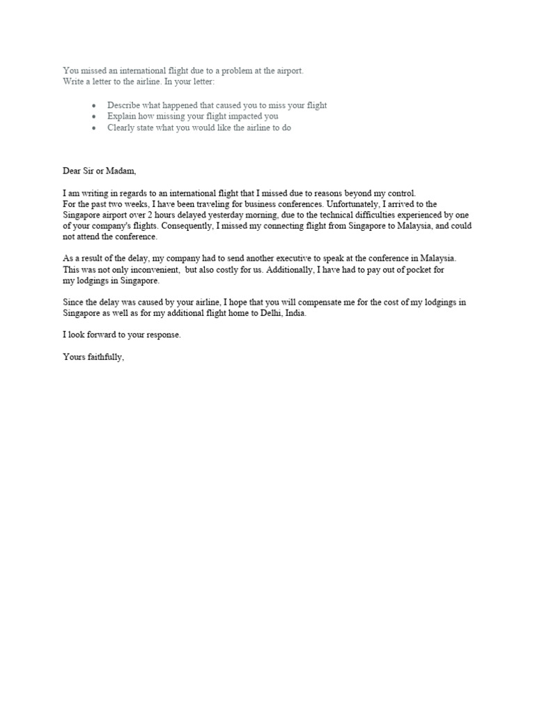 BUSINESS Flight Delay LETTER | PDF
