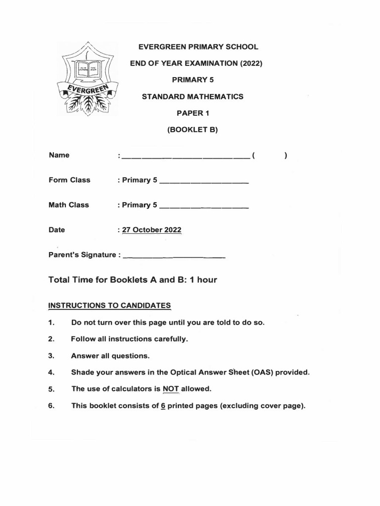 Primary 5 Math Exam Paper | PDF