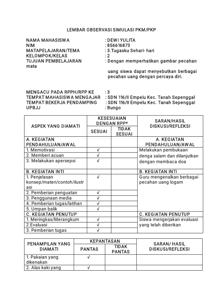 Lembar Observasi Simulasi PKM | PDF