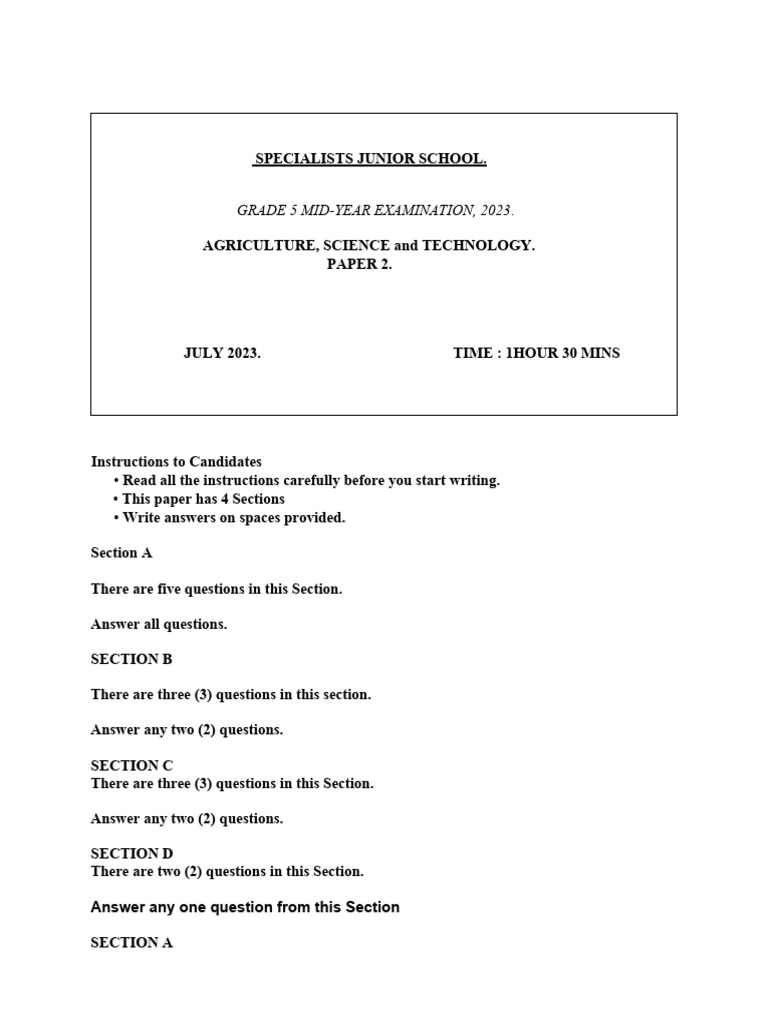 Grade 5 Agric, Science and Tech Paper 2 | PDF | Soil | Agriculture