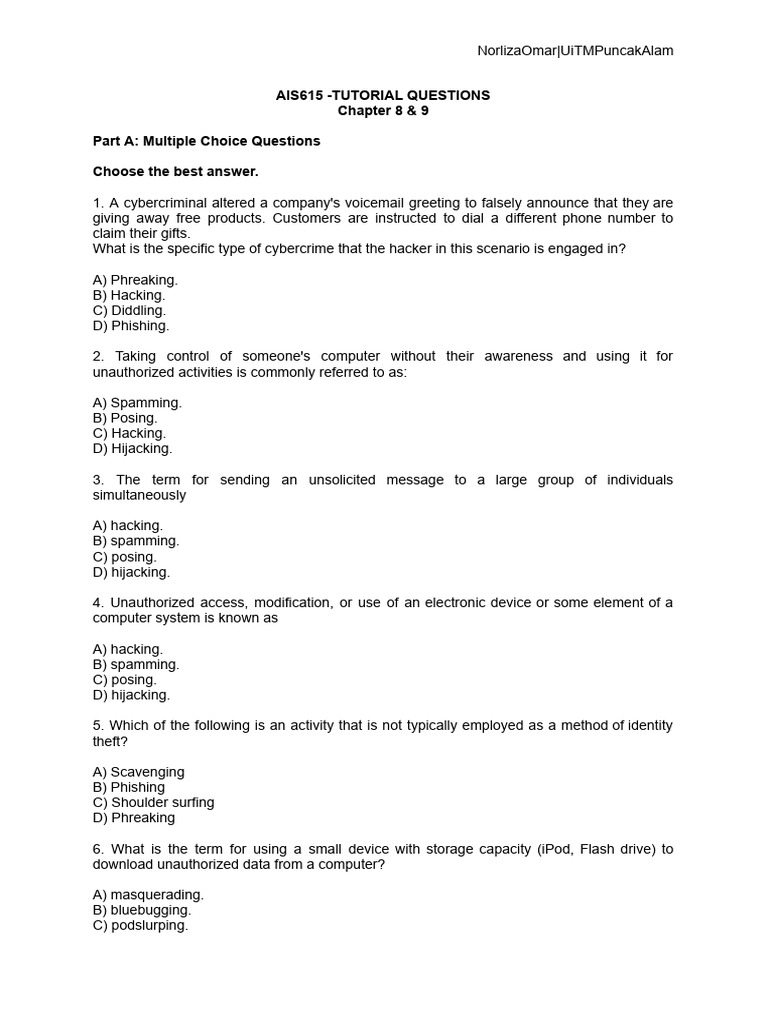 Ais615 Ques Tutorial Chpter 8 | PDF | Cheque | Deposit Account