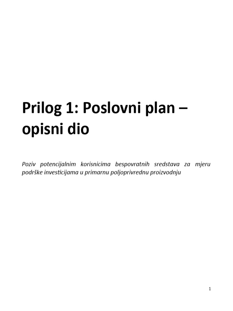 1a Poslovni Plan Narativ JP Primarna Proizvodnja Nov 2022 | PDF