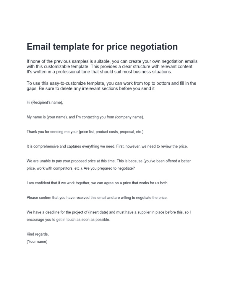 Common Template For Price Negotiation | PDF