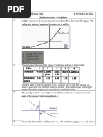 Worksheet Refractive Index Numericals CH - 10 Light Class - X | PDF ...