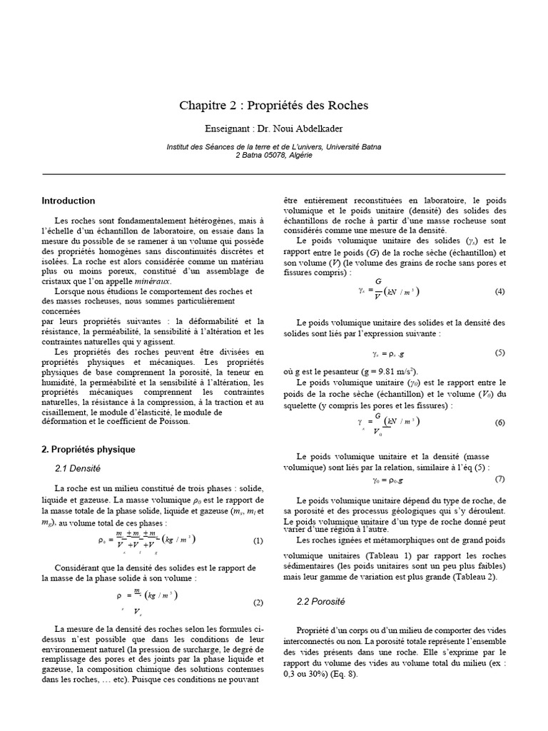 Propriétés Physiques et Mécaniques des Roches | PDF