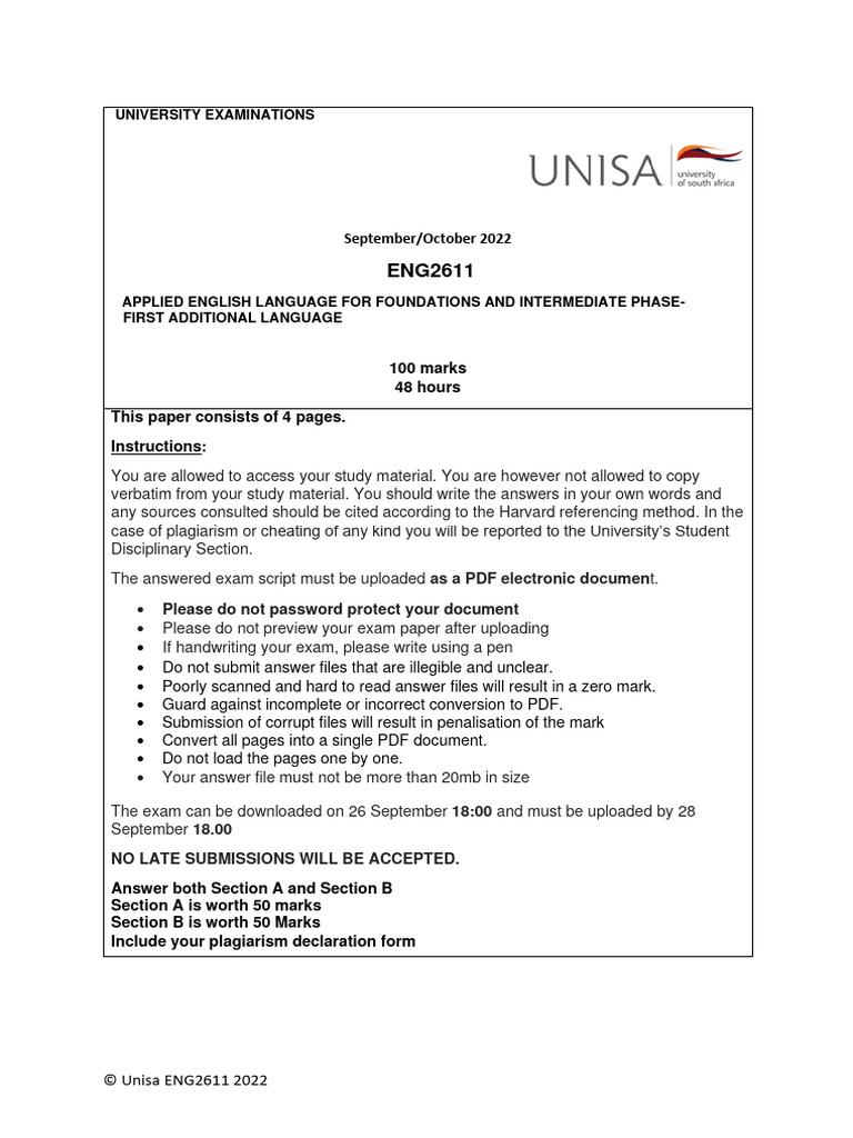 Eng 2611 Examination Question Paper | PDF | Essays | Vocabulary