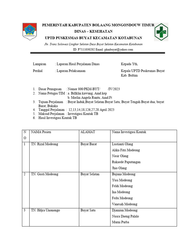 LPD Investigasi Kontak TB April | PDF