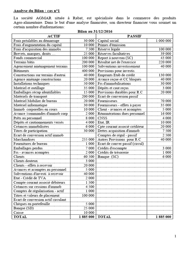 Analyse financière du bilan AGMAR 2016 | PDF | Bilan comptable | Ratio ...