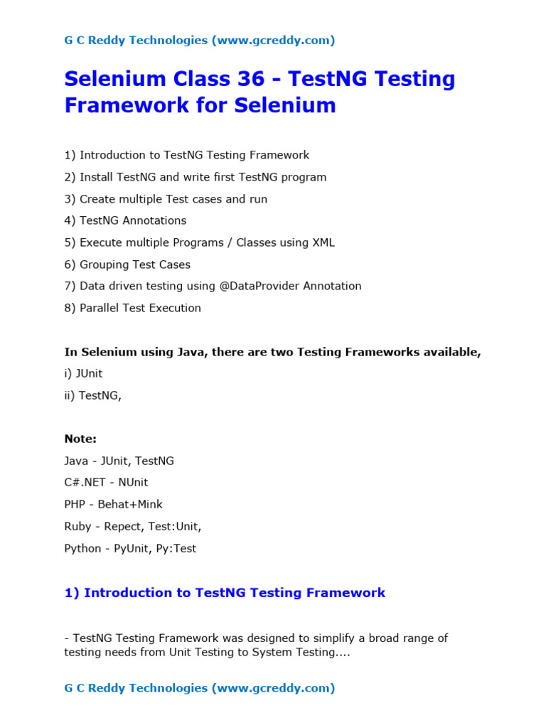 Testng Testing Framework For Selenium Part 1 Pdf Selenium Software 7536