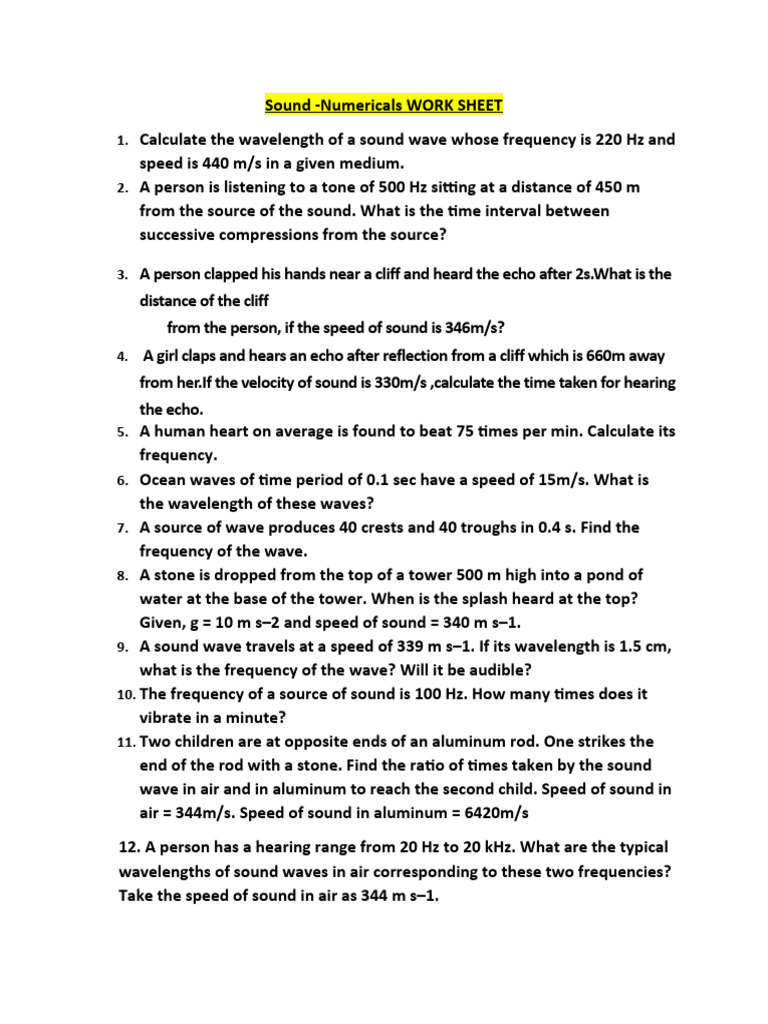 Class 8 Sound Numerical Problems | PDF