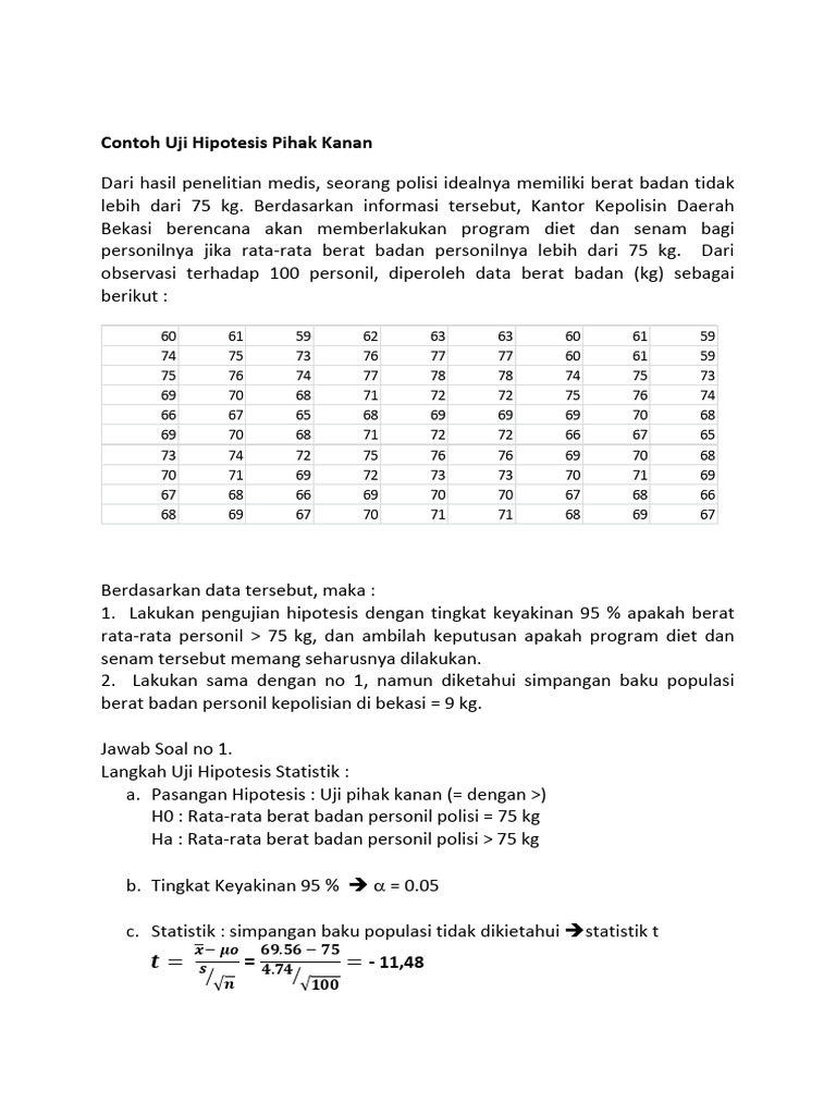 Contoh Uji Hipotesis Pihak Kanan | PDF