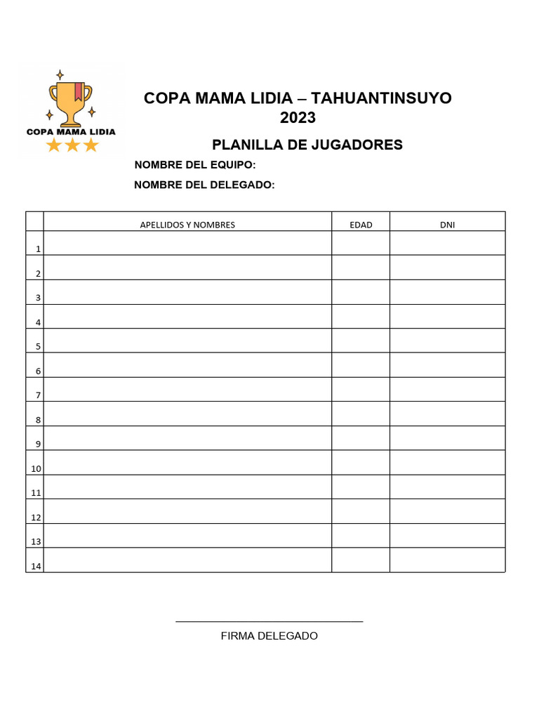 Planilla de 14 Jugadores | PDF
