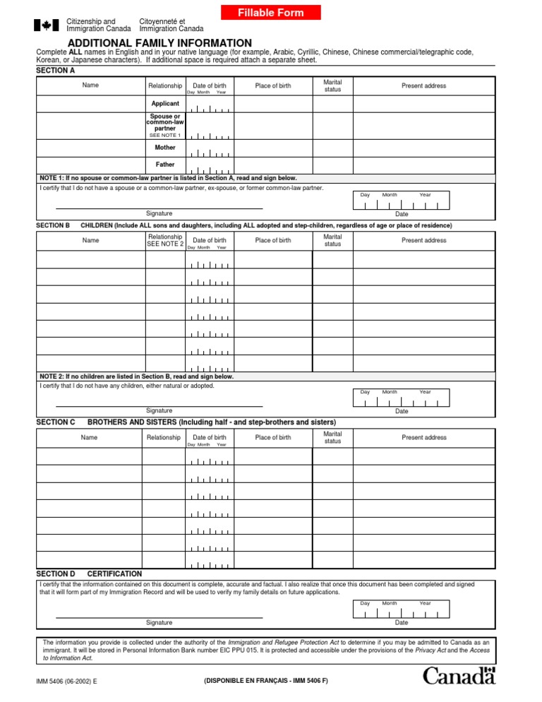 Canada Immigration Family Info Form | PDF | Marriage | Social Institutions