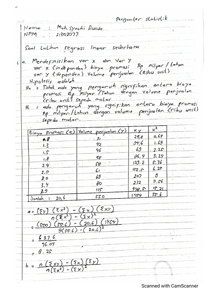 Soal Latihan Regresi Linear Sederhana | PDF