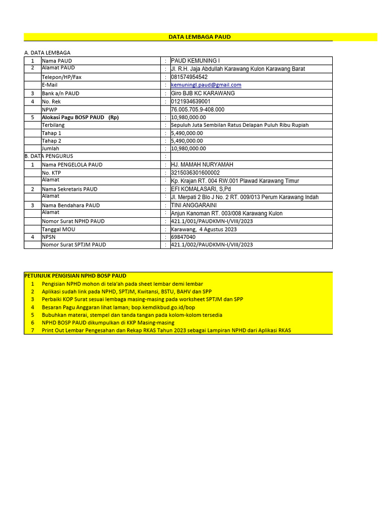 NPHD Bosp Paud Tahun 2023 - Ok Fix Deal | PDF