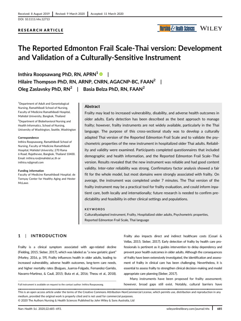 The Reported Edmonton Frail Scale-Thai Version Dev | PDF | Geriatrics ...