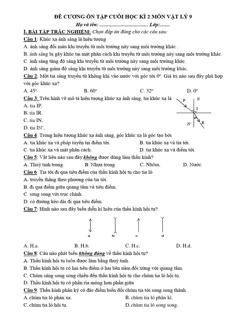 ĐỀ CƯƠNG ÔN TẬP HKII VẬT LÝ 9 | PDF